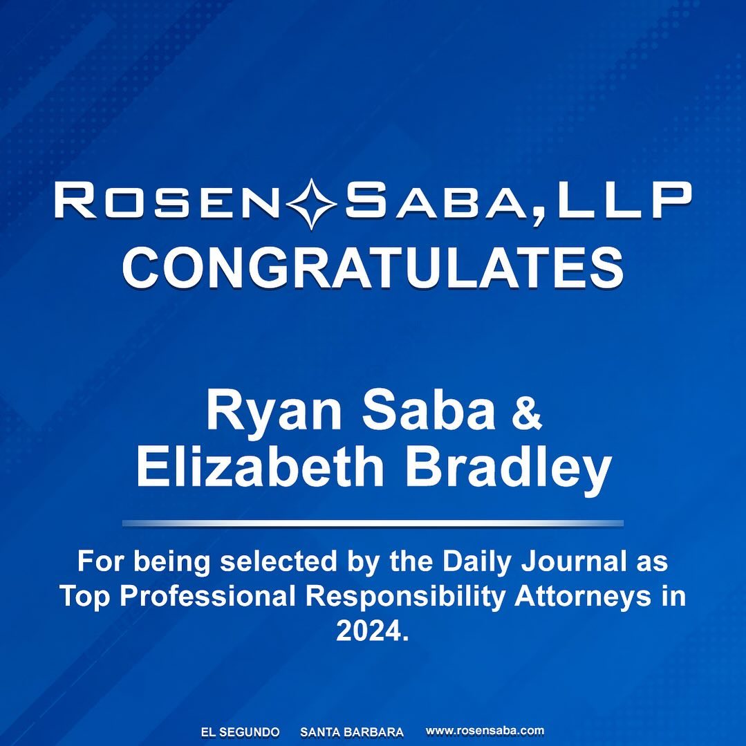 Ryan Saba and Elizabeth Bradley Selected for Daily Journal as Top Professional Responsibility ...